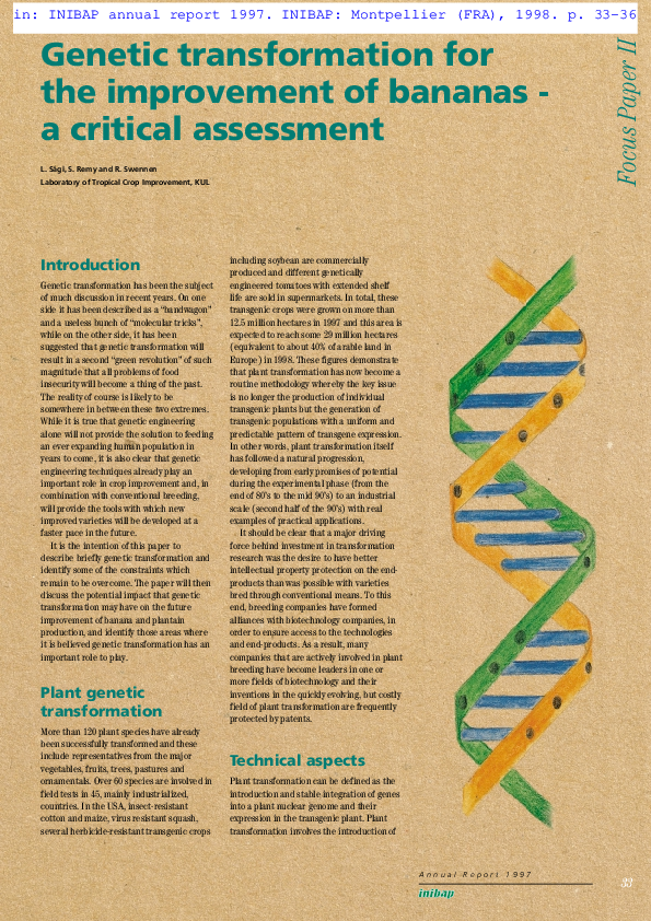 Genetic transformation for the improvement of bananas - A critical ...