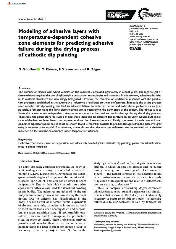 (PDF) Modeling of adhesive layers with temperature-dependent cohesive ...