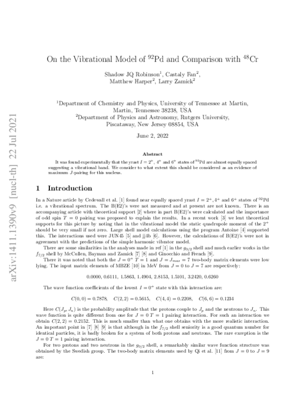 (PDF) On the vibrational model of 92Pd and comparison with 48Cr