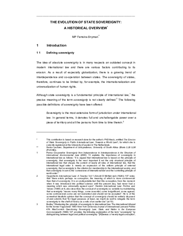 (PDF) The evolution of state sovereignty : a historical overview