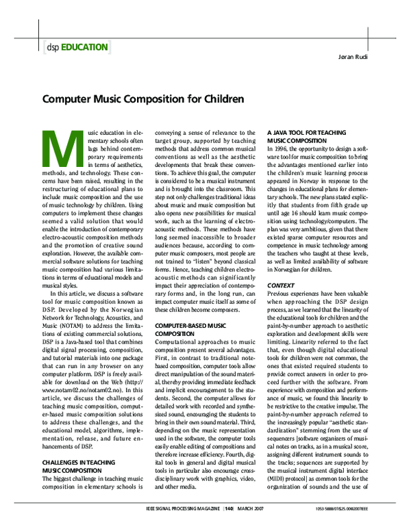 (PDF) Computer Music Composition for Children [DSP Education] | Joran ...