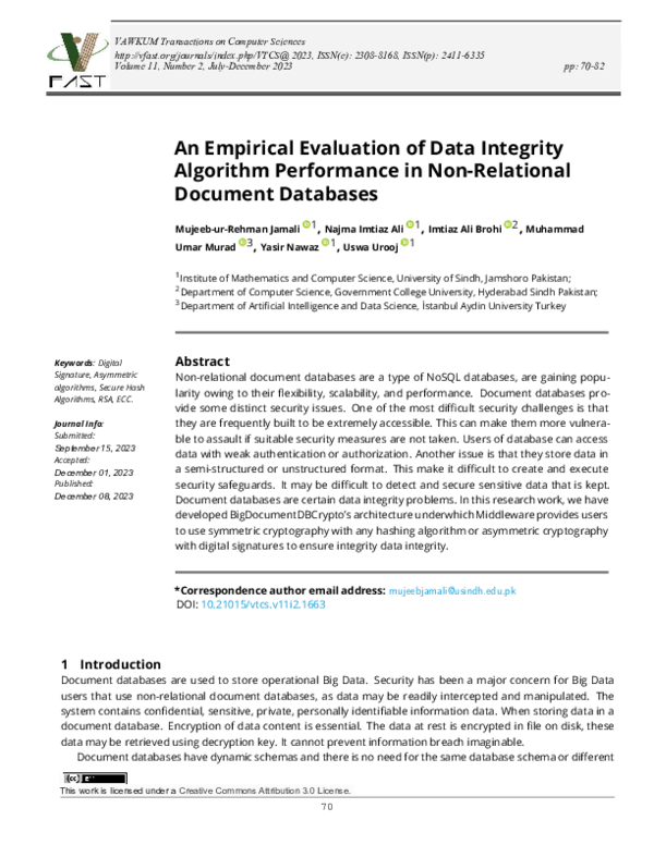 (PDF) Evaluating Data Integrity in Document Databases