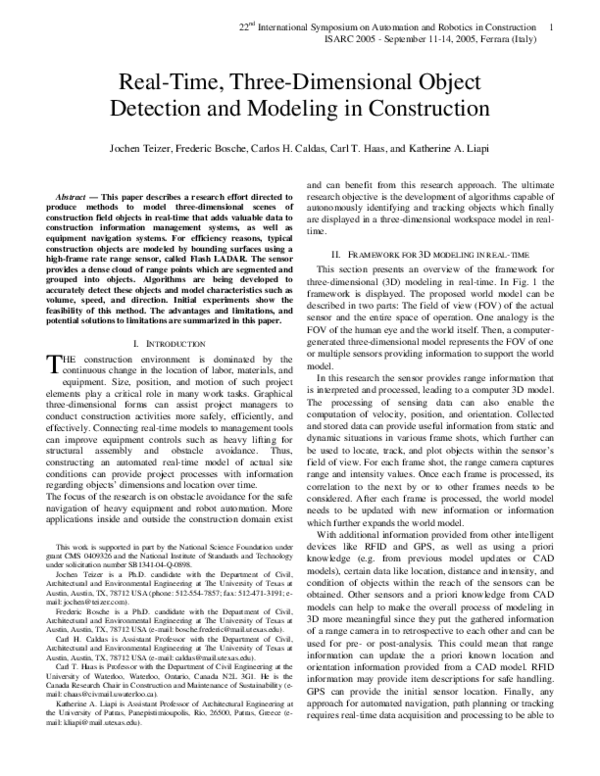 (PDF) Real-Time, Three-Dimensional Object Detection and Modeling in Construction