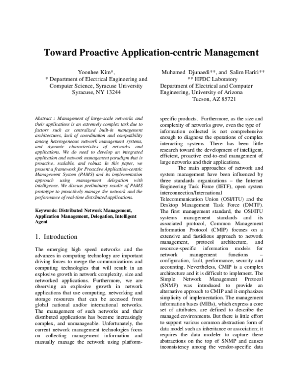 (PDF) Toward Proactive Application-centric Management