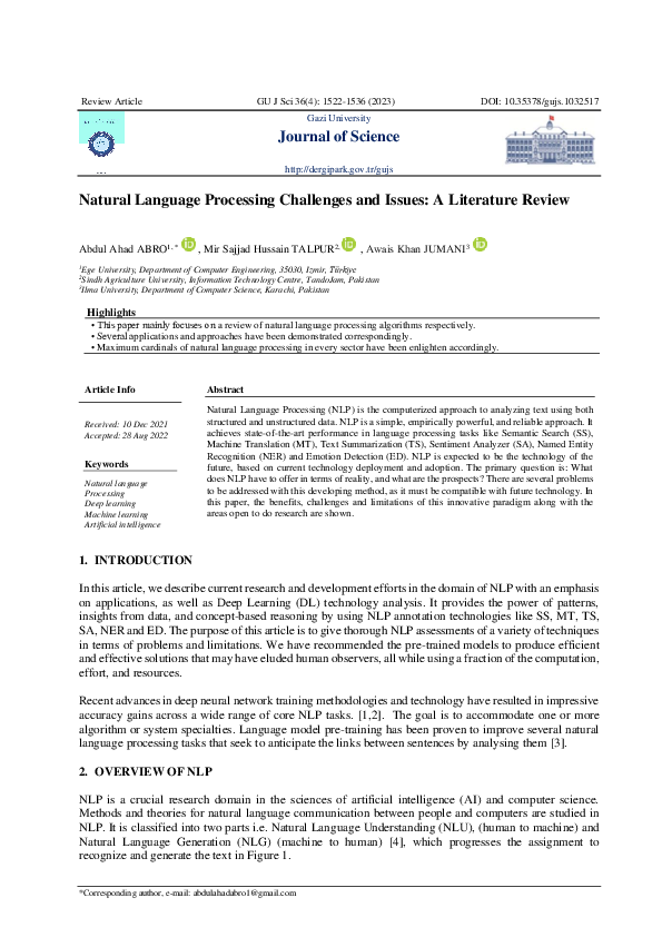 (PDF) Natural Language Processing Challenges and Issues: A Literature ...