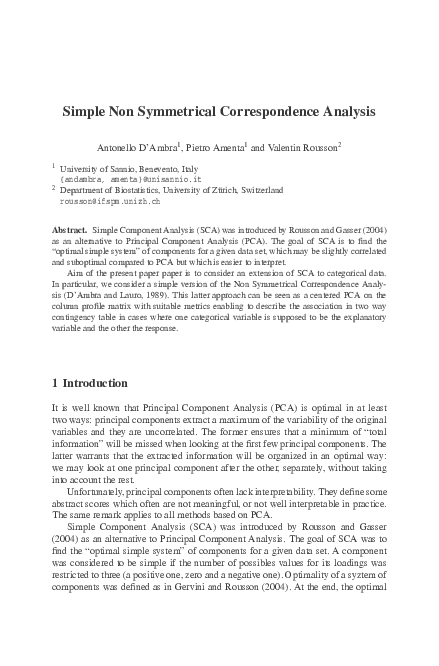 (PDF) Simple Non Symmetrical Correspondence Analysis