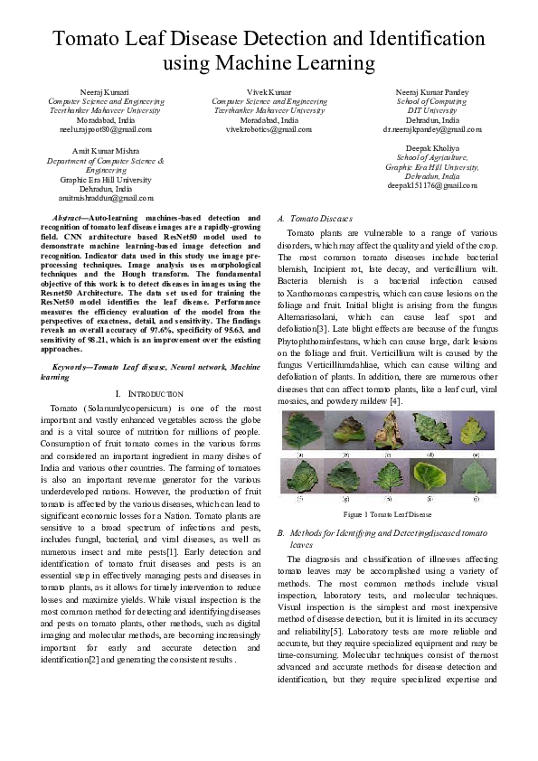 (DOC) Paper ID 518 Tomato Leaf Disease Detection using Machine Learning