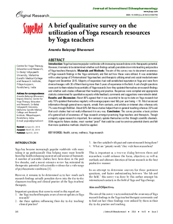 (PDF) A brief qualitative survey on the utilization of Yoga research ...