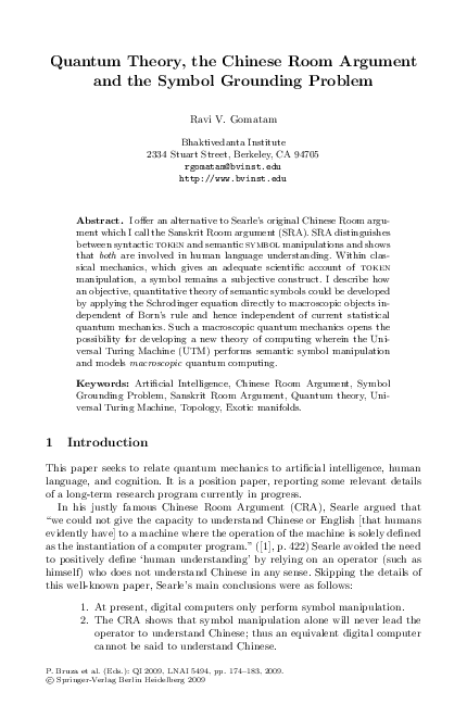 (PDF) Quantum Theory, the Chinese Room Argument and the Symbol ...