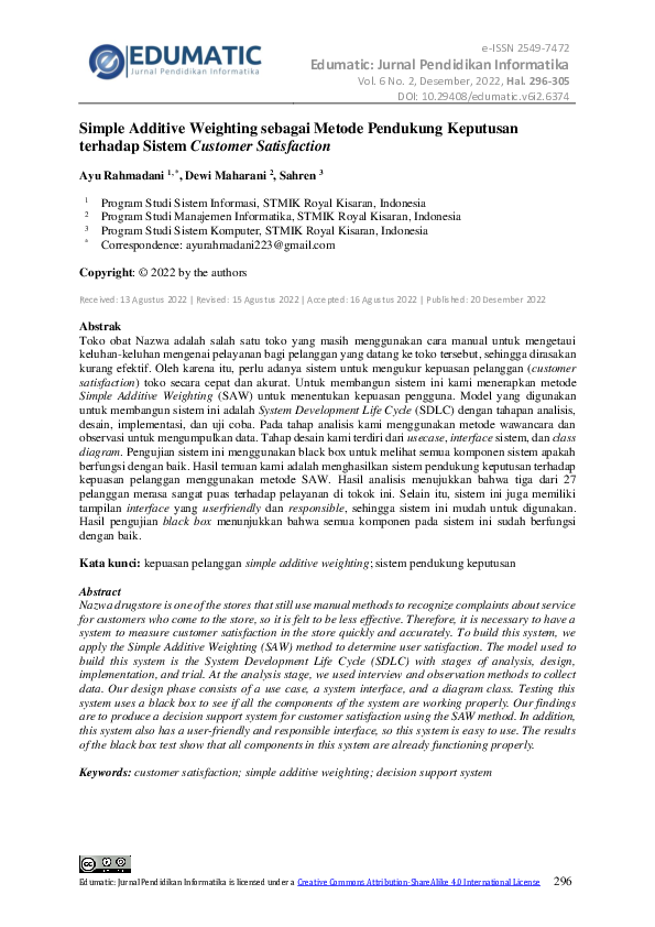 (PDF) Simple Additive Weighting sebagai Metode Pendukung Keputusan ...