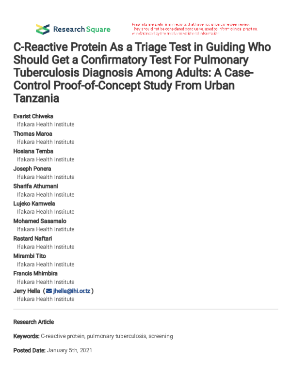 (PDF) C-Reactive Protein as a Triage Test in Guiding Who Should Get a ...
