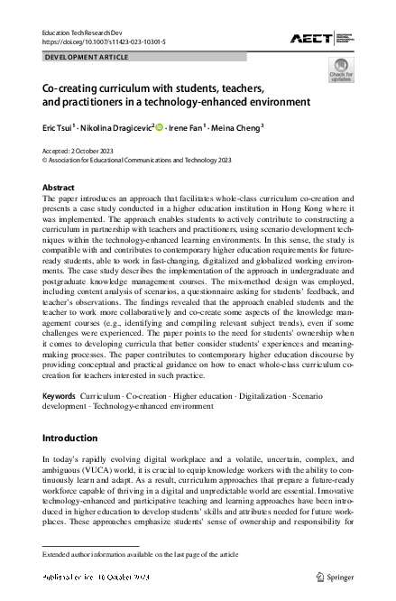 (PDF) Co-creating curriculum with students, teachers, and practitioners ...