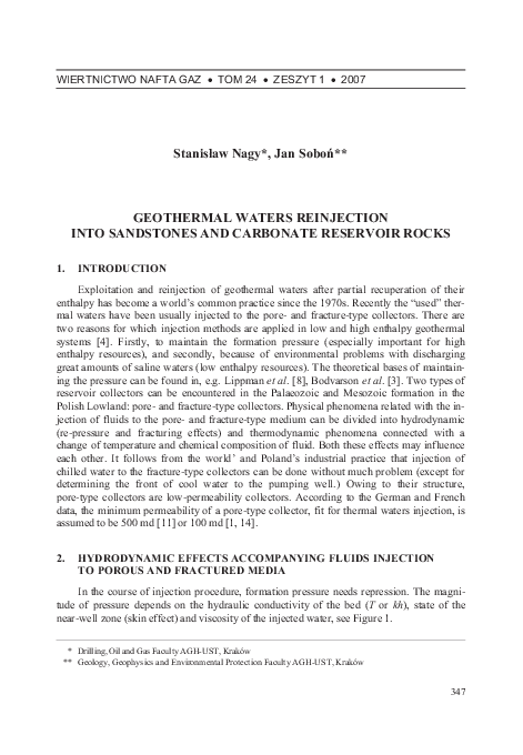 (PDF) Geothermal Waters Reinjection into sand stones and Carbonate ...