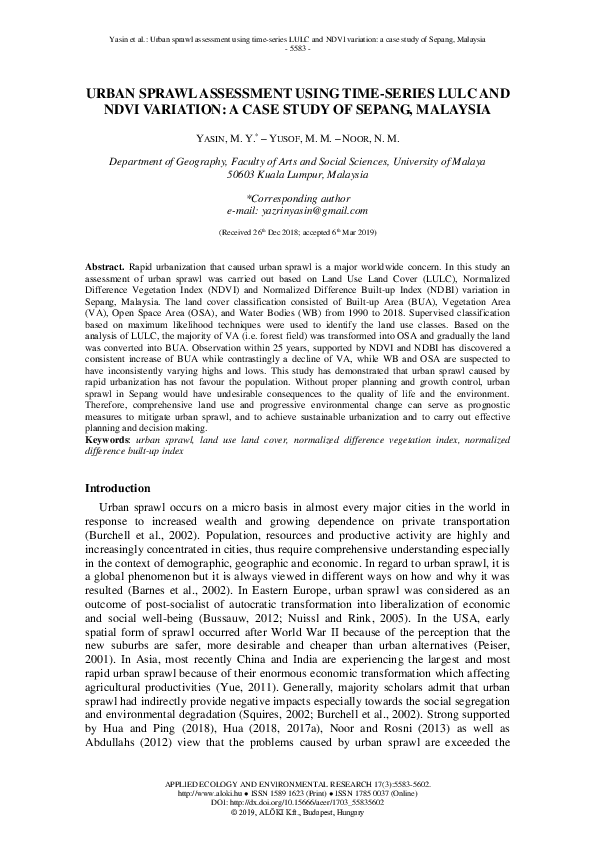 (PDF) Urban Sprawl Assessment Using Time-Series Lulc and Ndvi Variation ...