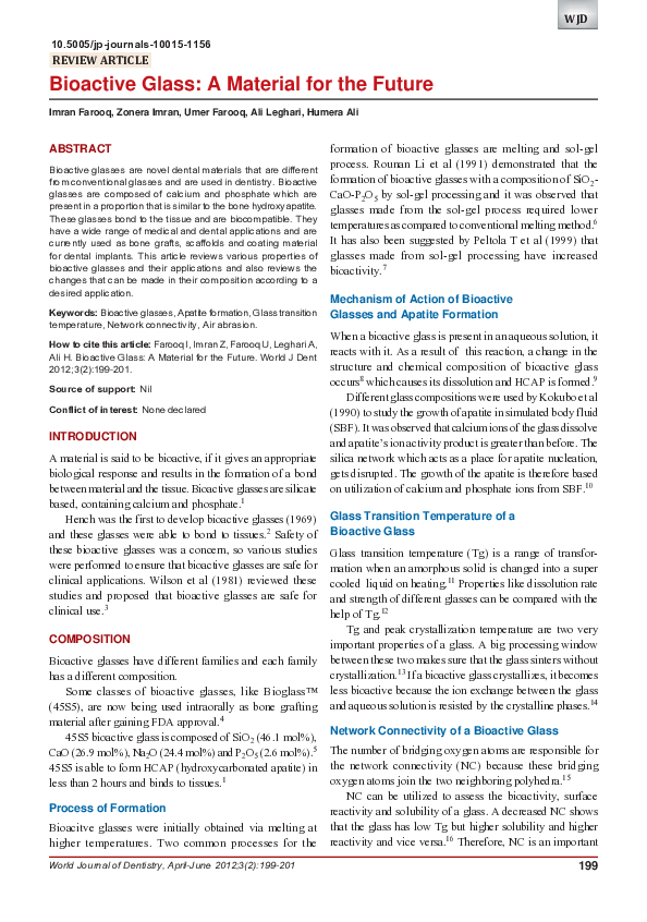 (PDF) Bioactive Glass: A Material for the Future