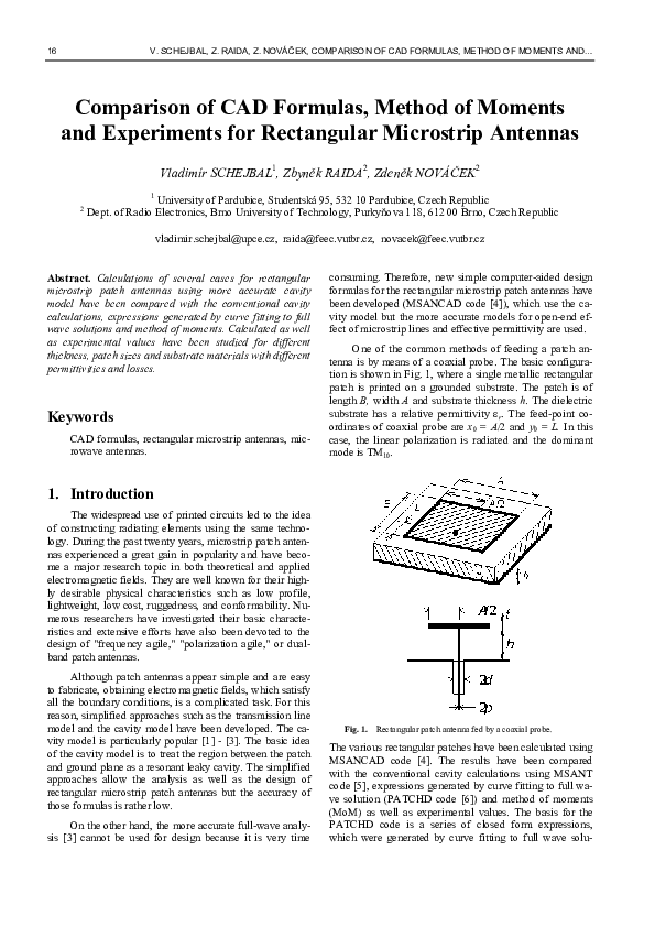 (PDF) Comparison of CAD Formulas, Method of Moments and Experiments for Rectangular Microstrip ...