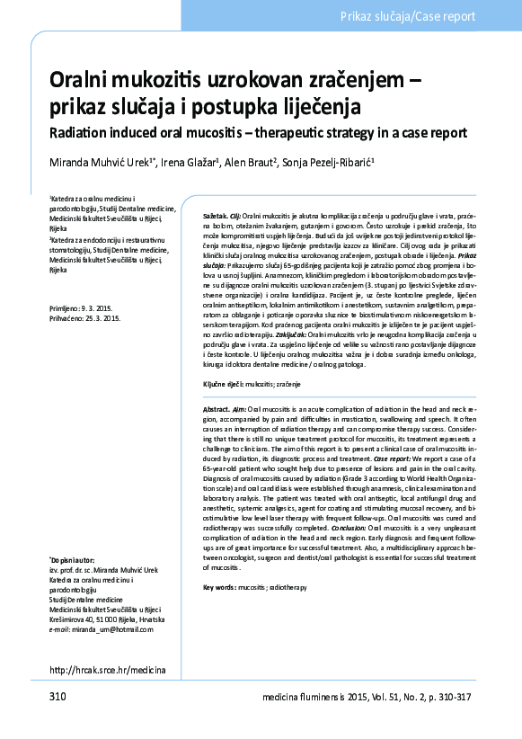 (PDF) Radiation induced oral mucositis – Therapeutic strategy in a case report
