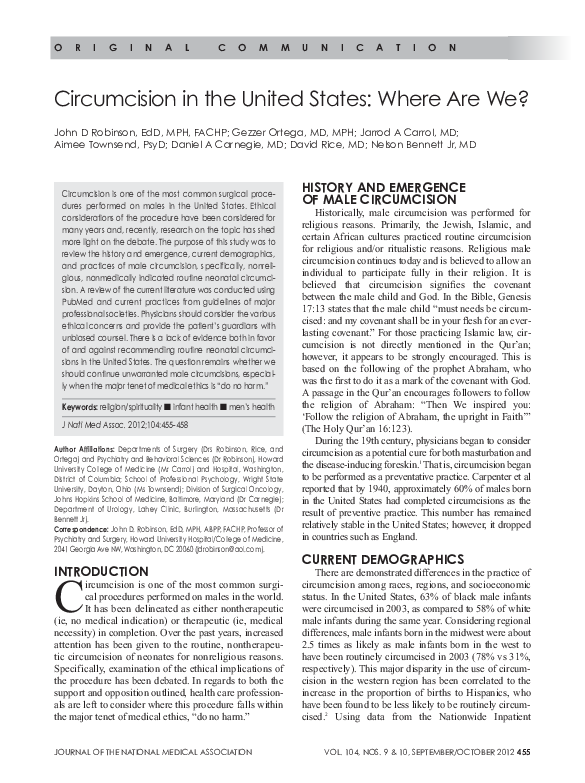 (PDF) Circumcision in the United States: Where Are We?