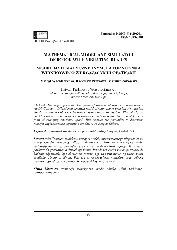 (PDF) Mathematical model and simulator of rotor with vibrating blades