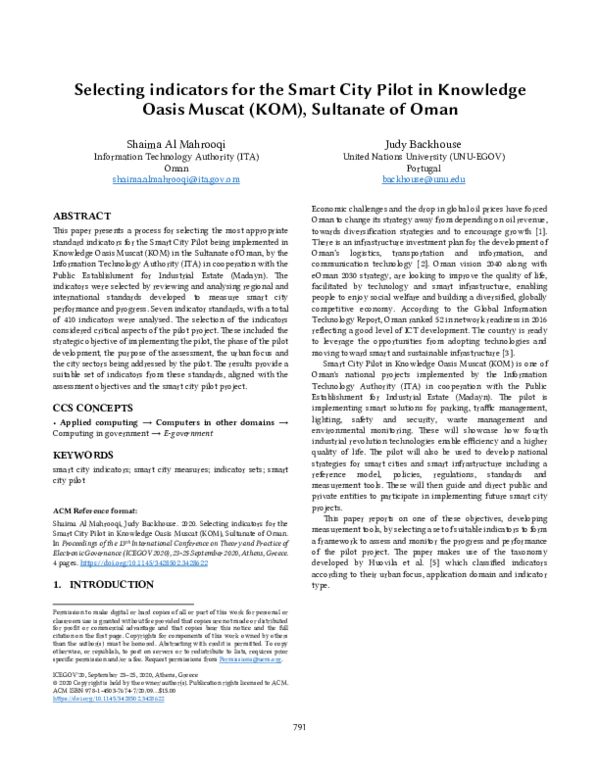 (PDF) Selecting indicators for the Smart City Pilot in Knowledge Oasis ...