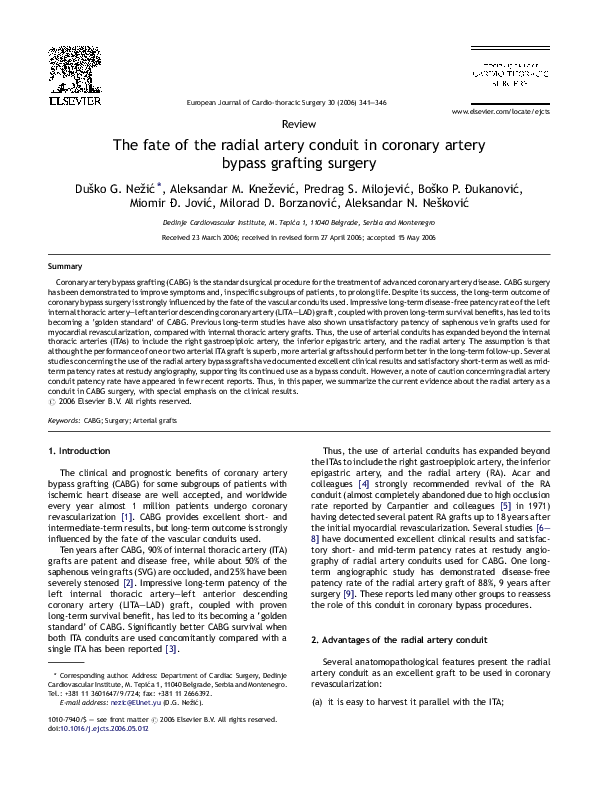 (PDF) The fate of the radial artery conduit in coronary artery bypass ...