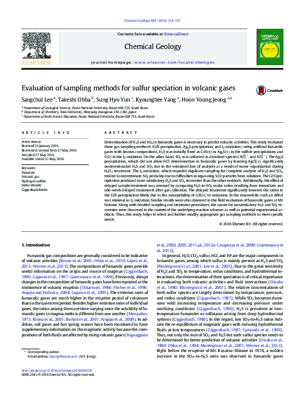(PDF) Evaluation of sampling methods for sulfur speciation in volcanic ...