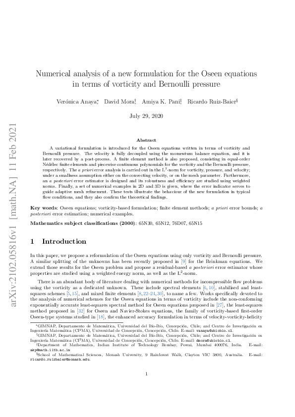 (PDF) Error analysis for a vorticity/Bernoulli pressure formulation for ...