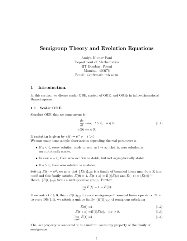 (PDF) Semigroup Theory and Evolution Equations