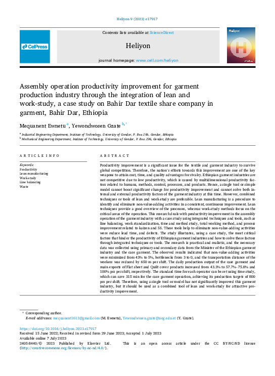 (PDF) Assembly operation productivity improvement for the garment ...