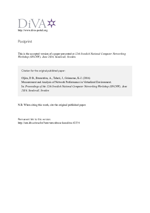 (PDF) Measurement and Analysis of Network Performance in Virtualized Environments