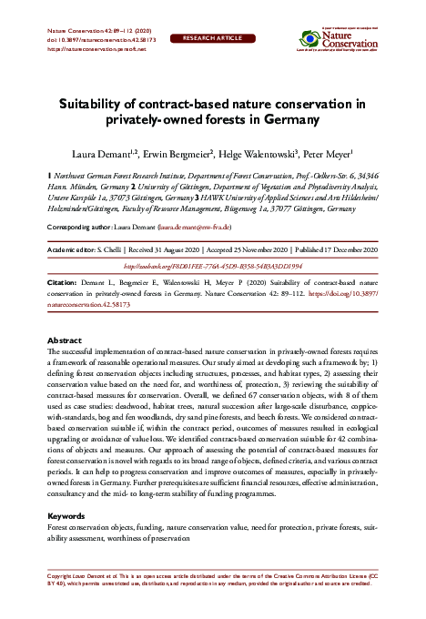 (PDF) Suitability of contract-based nature conservation in privately-owned forests in Germany ...