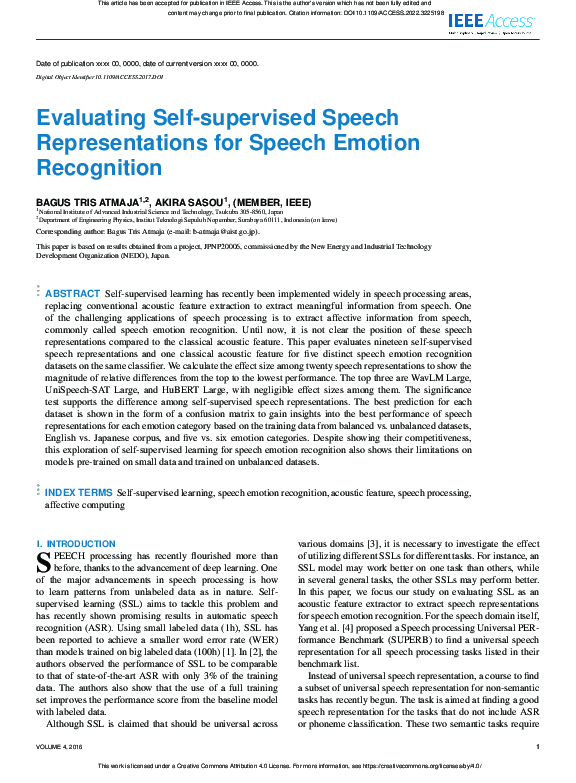 (PDF) Evaluating Self-Supervised Speech Representations for Speech ...