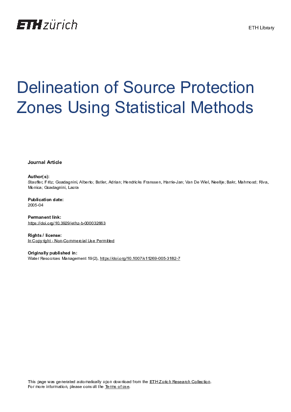 (PDF) Delineation of Source Protection Zones Using Statistical Methods ...