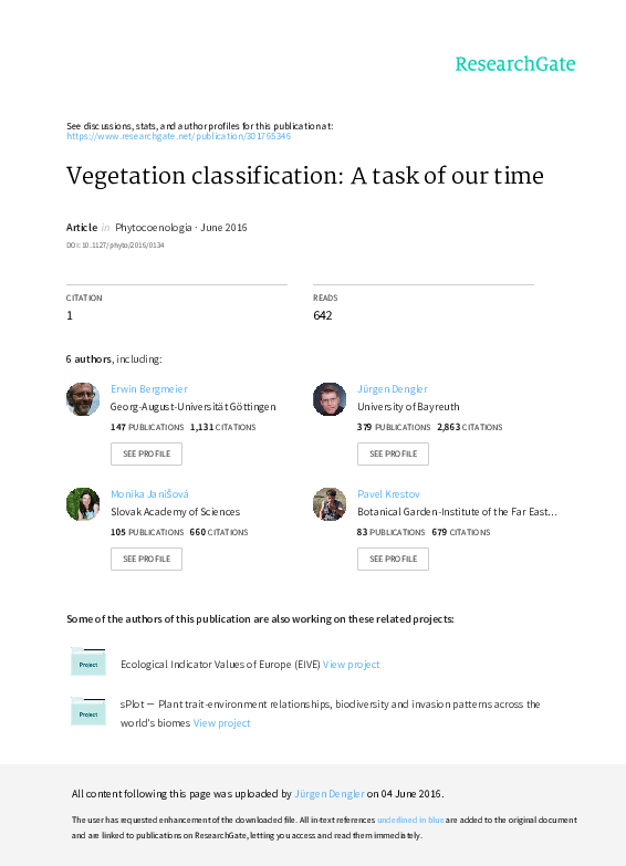 (PDF) Vegetation classification: a task of our time