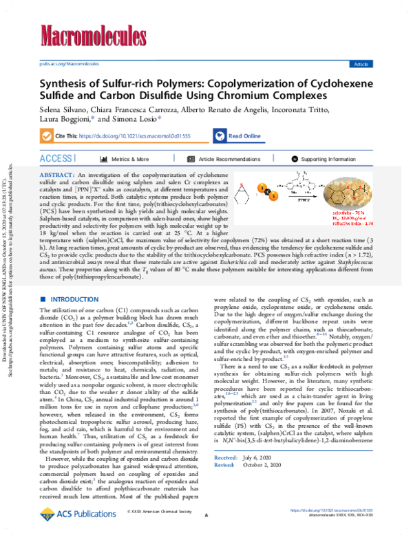 (PDF) Synthesis of Sulfur-rich Polymers: Copolymerization of ...