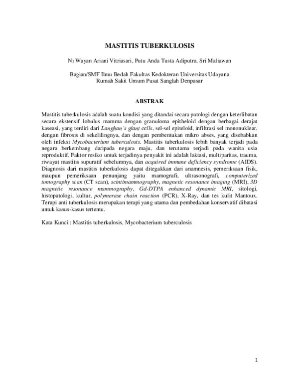 (PDF) Mastitis Tuberkulosis