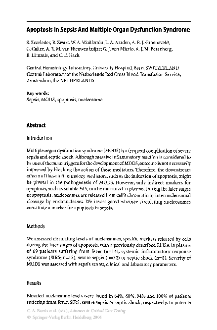 (PDF) Apoptosis In Sepsis And Multiple Organ Dysfunction Syndrome