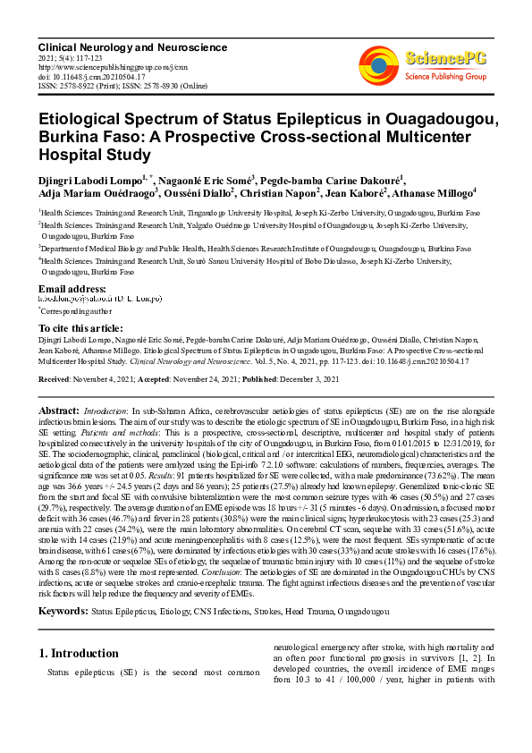 (PDF) Etiological Spectrum of Status Epilepticus in Ouagadougou ...