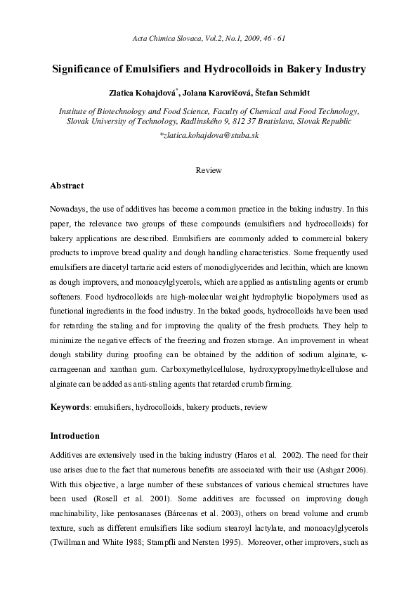 (PDF) Significance of emulsifiers and hydrocolloids in bakery industry