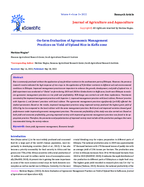 (PDF) On-farm Evaluation of Agronomic Management Practices on Yield of ...