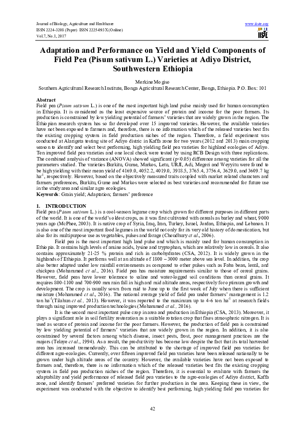 (PDF) Adaptation and Performance on Yield and Yield Components of Field Pea (Pisum sativum L ...