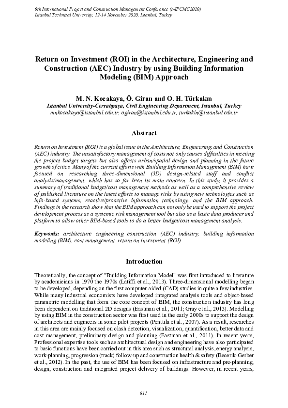 (PDF) Return on Investment (ROI) in the Architecture, Engineering and ...