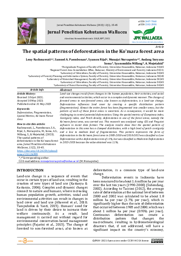 (PDF) The spatial patterns of deforestation in the Ko'mara forest area