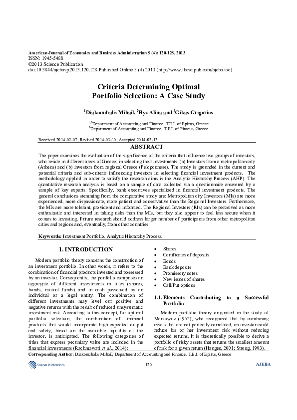 (PDF) Criteria Determining Optimal Portfolio Selection: A Case Study | Γρηγόριος Γκίκας ...