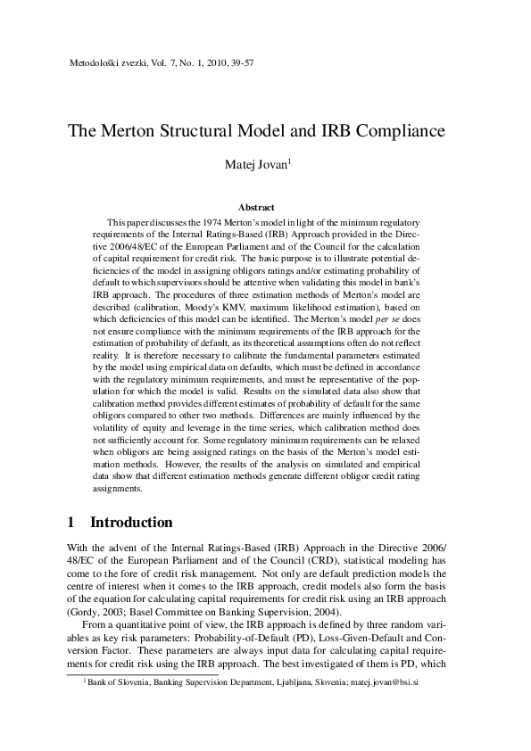 (PDF) Merton structural model and IRB compliance