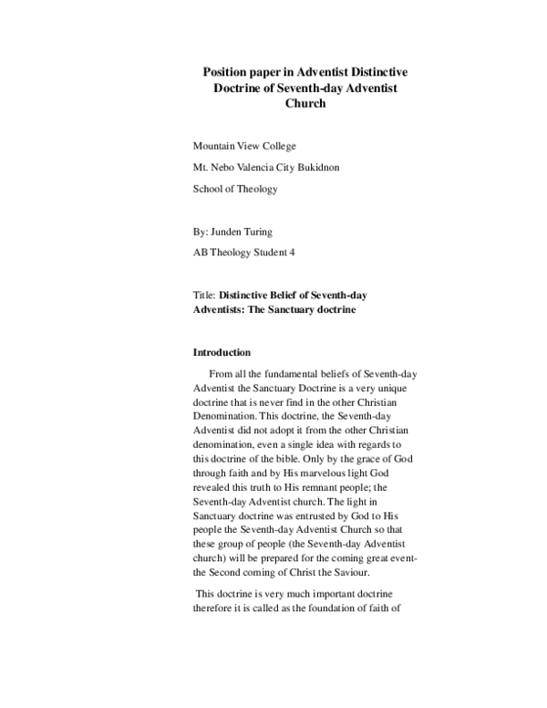 (PDF) Distinctive Belief of Seventh-day Adventist Church: The Sanctuary Doctrine