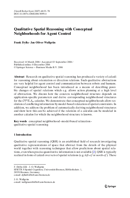 (PDF) Qualitative Spatial Reasoning with Conceptual Neighborhoods for Agent Control