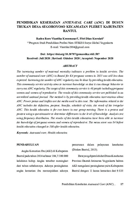 (PDF) Pendidikan Kesehatan Antenatal Care (Anc) DI Dusun Trukan Desa ...