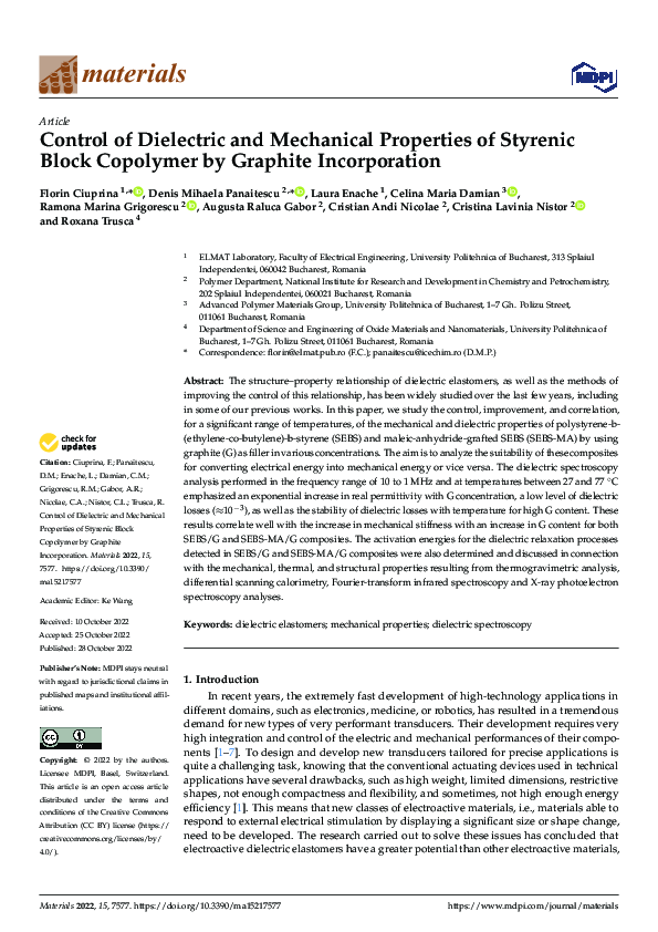 (PDF) Control of Dielectric and Mechanical Properties of Styrenic Block ...
