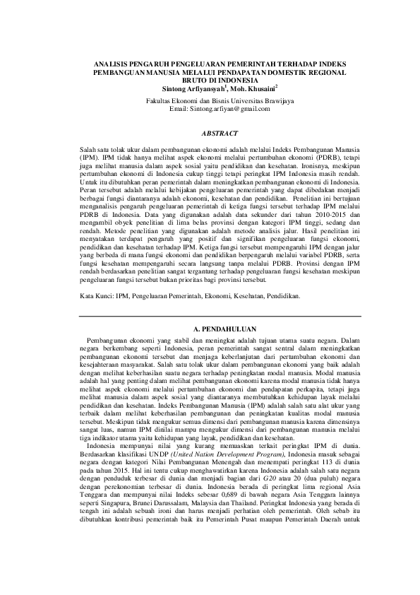 (PDF) Analisis Pengaruh Pengeluaran Pemerintah Terhadap Indeks Pembanguan Manusia Melalui ...